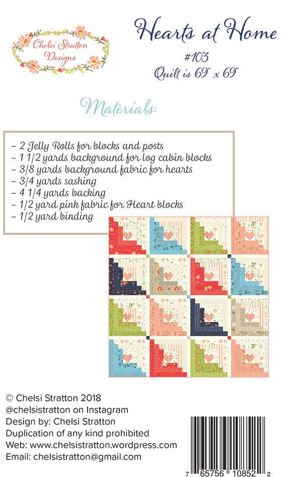 Hearts At Home JELLY ROLL Quilt Pattern CSD 103 by Chelsi Stratton Des ...